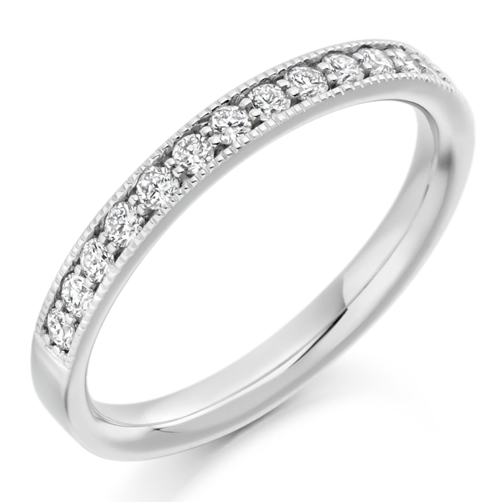 Round Brilliant Cut Grain Set Half Eternity Ring in Platinum